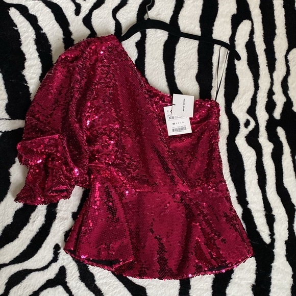 Zara | Tops | Zara Hot Pink One Shoulder Sequin Party Top Xs | Poshmark